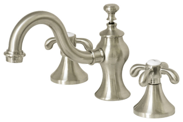 French Country 8" Widespread Lavatory Faucet,Brass Pop-Up,Satin Nickel ...