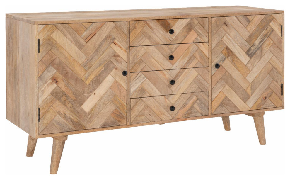 Retro Sideboard, Chevron Patterned Mango Wood Frame With Multiple ...