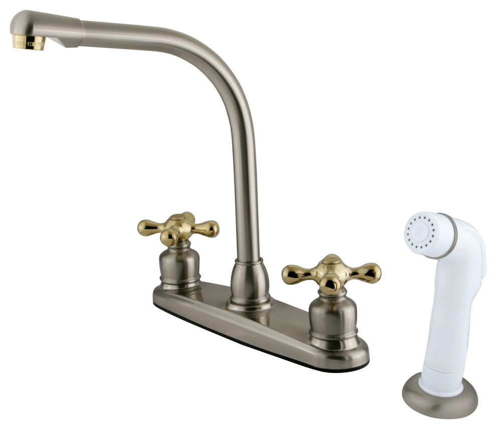 Victorian High Arch Kitchen Faucet With White Sprayer - Traditional ...