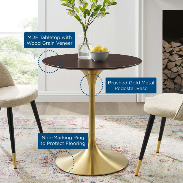 Dining Table, Round, Wood, Gold Dark Brown Brown Walnut, Cafe Bistro ...