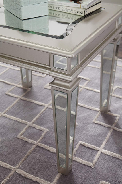 Contemporary Side Table, Carved Legs With Beveled Mirrored Glass Top ...