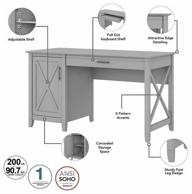 Key West 54W Computer Desk with Storage in Cape Cod Gray - Engineered ...