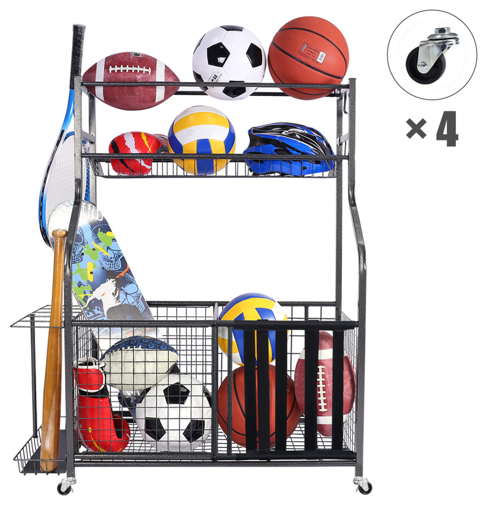 154 lbs. Weight Capacity Sports Organizers Rack with Wheels for Garage ...