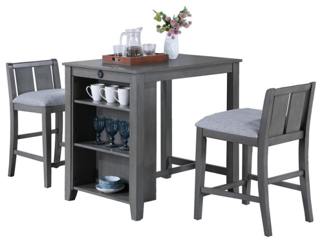 Graham 3-Piece Small Space Counter Height Dining Table With Shelves and ...