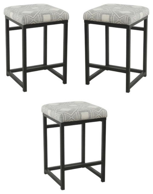 Home Square 24" Metal and Fabric Geometric Counter Stool in Charcoal ...
