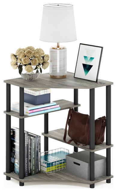 Furinno Turn-N-Tube Space Saving Corner Desk with Shelves, French Oak ...