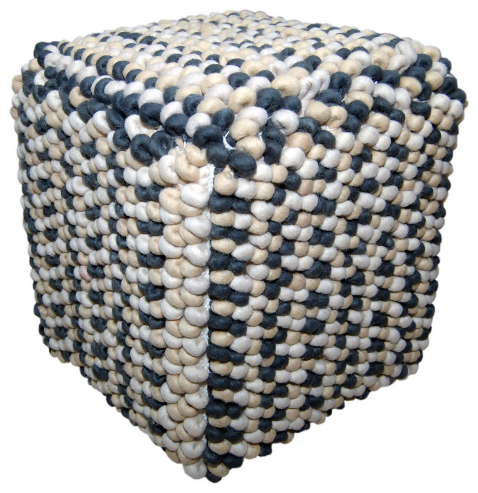 Square Button Pouf WILLA in Off-White/Black Pattern - Contemporary ...