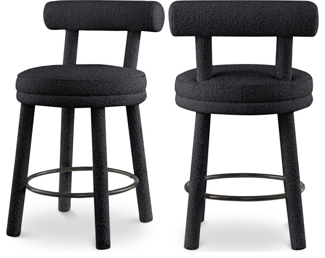 Parlor Black Boucle Fabric Stool, Set of 2 - Transitional - Bar Stools ...