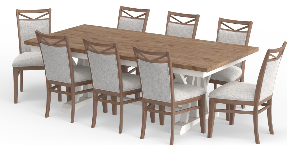 Extendable Trestle Table With 8 Upholstered Chairs - Transitional ...
