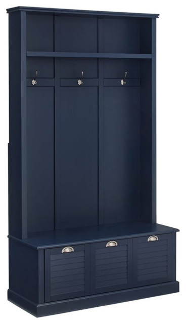 Bowery Hill Coastal Wood Hall Tree with Drawers in Navy/Chrome ...