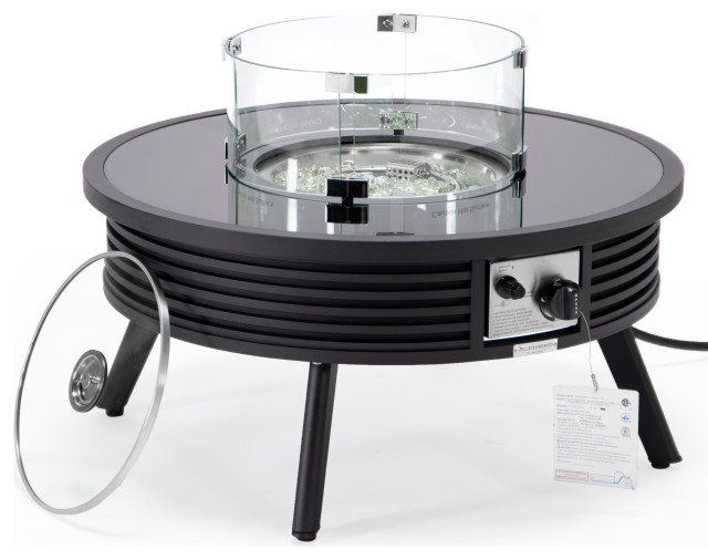 Leisuremod Walbrooke Patio Round Fire Pit Table With Aluminum Slats ...