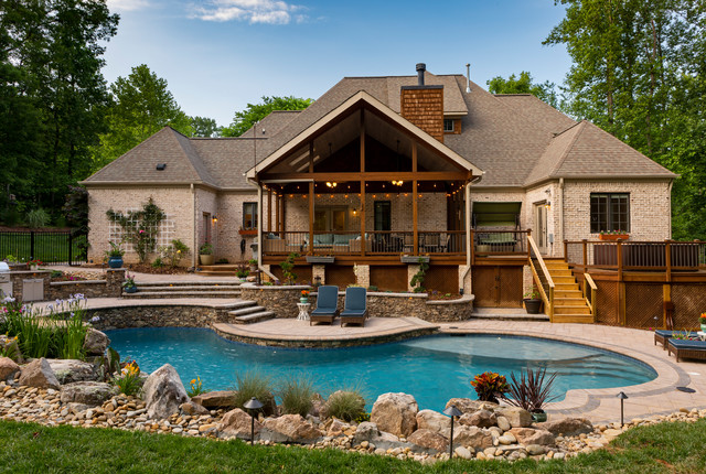 Aqua Blue Pebble Sheen - Craftsman - Pool - Raleigh - by Vue Custom Pools