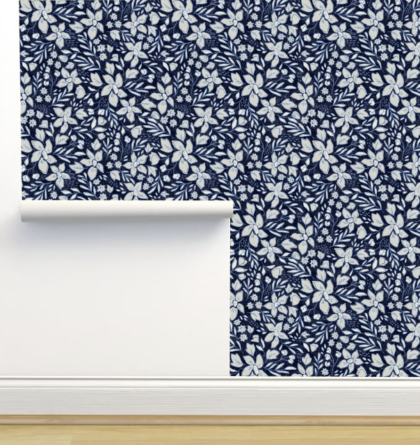 Maude Navy Wallpaper, 24"x72" - Contemporary - Wallpaper - by Limitless ...
