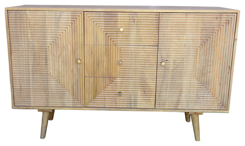 Wood, 53X33" Ridged Sideboard, Natural, 53x16x33 inches - Midcentury ...