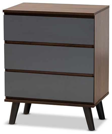 Donnahugh Contemporary Two-Tone Walnut and Gray Wood 3-Drawer Bedroom ...