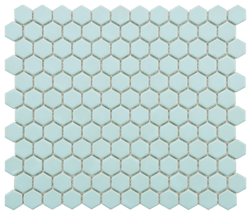 Metro Hex Porcelain Mosaic Tile, Blue, Sample - Contemporary - Mosaic ...