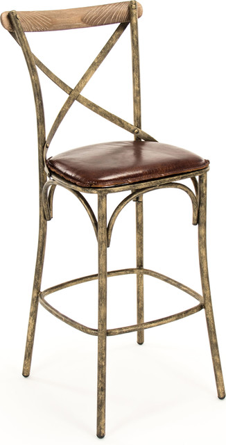 Manos Bar Stool, Bronze Frame, Antique Bronze, Brown Leather ...
