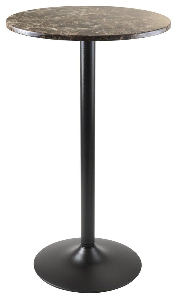 Stylish Cora Round Bar Height Pub Table With Faux Marble Top, Black ...