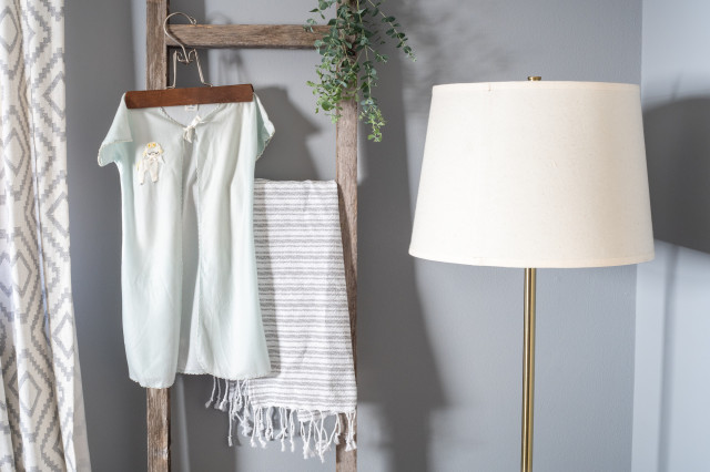 48" Gray Rustic Four Step Wood Ladder Shelf - Rustic - Blanket And ...