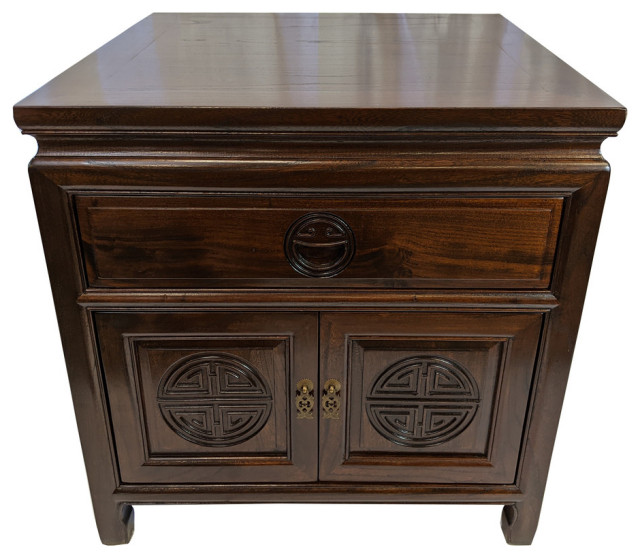 Large End Table With Long Life Carving, 26" - Asian - Side Tables And ...