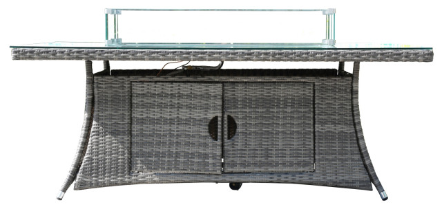 Rectangle Gas Firepit Rattan Dining Table - Tropical - Outdoor Dining ...