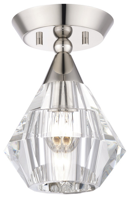 1 Light Polished Nickel Crystal Semi-Flush - Transitional - Flush-mount ...