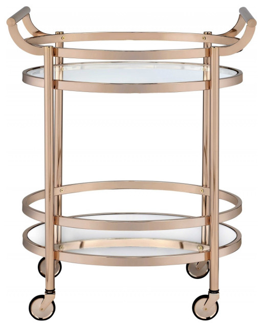 27"x19"x34" Clear Glass and Rose Gold Serving Cart - Contemporary - Bar ...