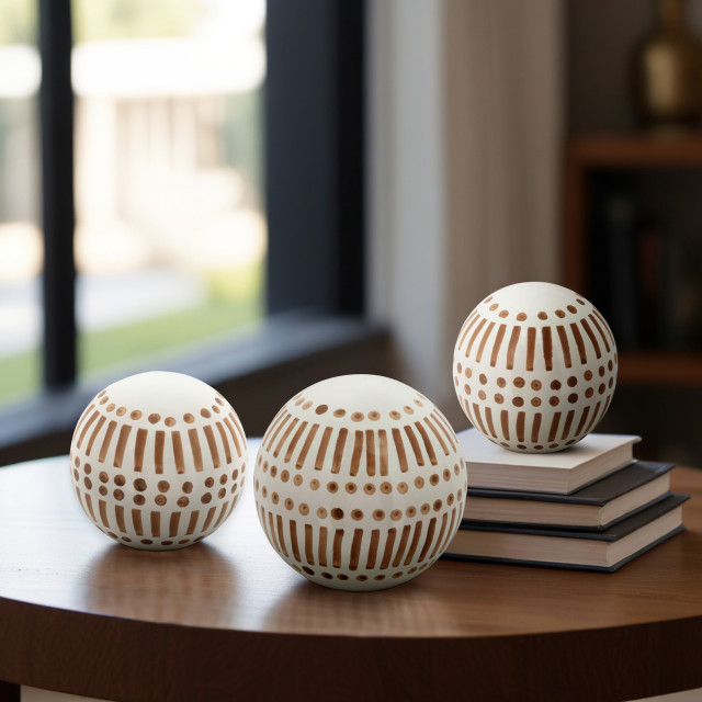 Ceramic 3-Piece Set Orbs, Tan - Contemporary - Decorative Objects And ...