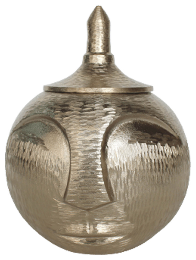 Metal, 13" Face Jar With Lid, Champagne, 10x10x13 inches - Contemporary ...