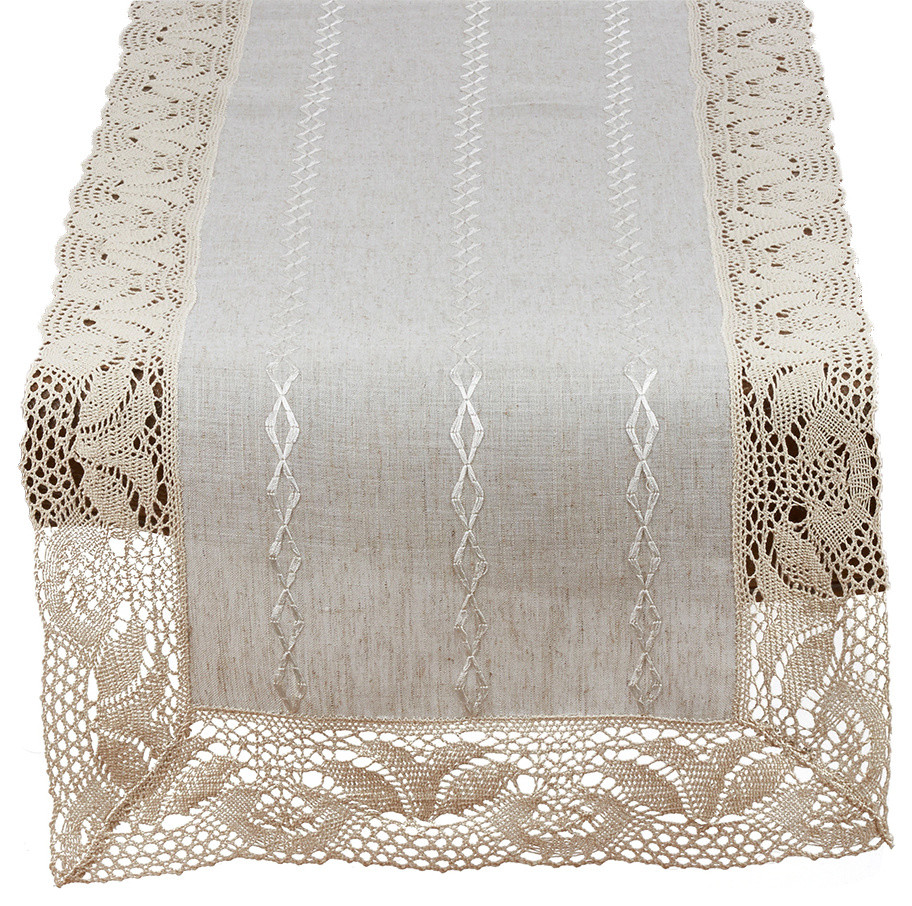 Elegant Embroidered Lace Natural Linen Collection Table Runner (16"x72 ...