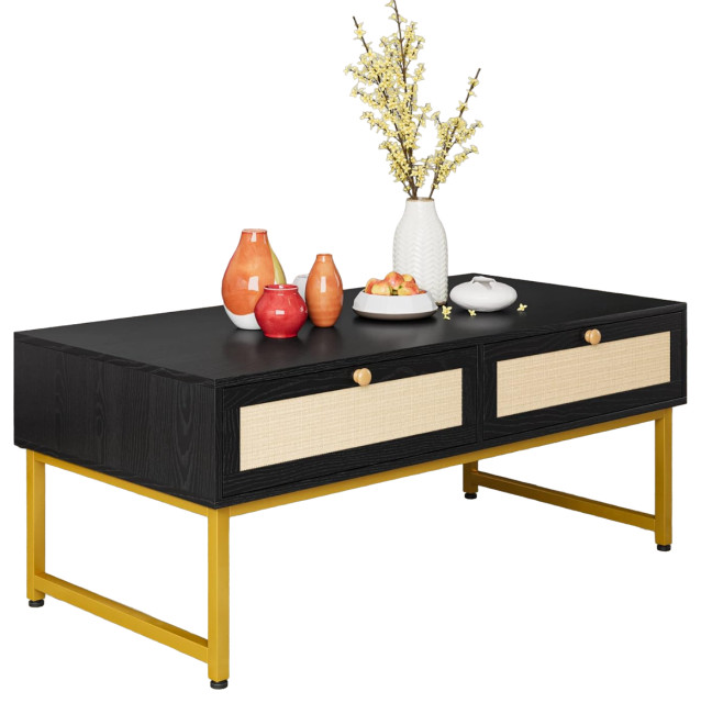 Retro Modern Coffee Table, 2 Storage Drawers With Accented Front ...