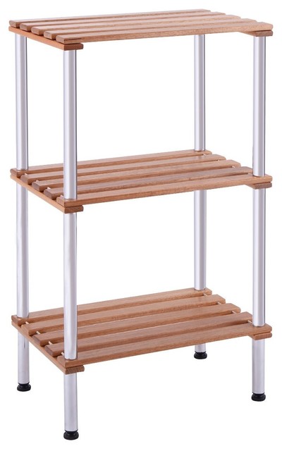 Modern 3-Tier Wood Slat Storage Rack Display Shelving - Contemporary ...