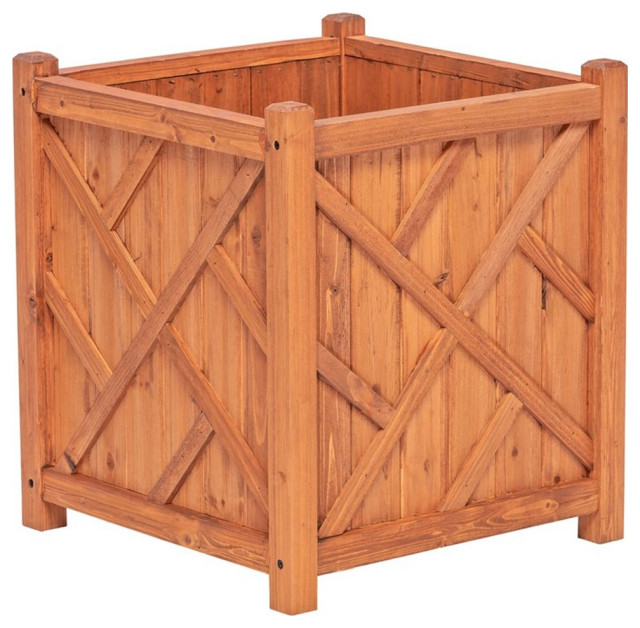 Leisure Season Lancaster Square Wood Planter in Medium Brown ...
