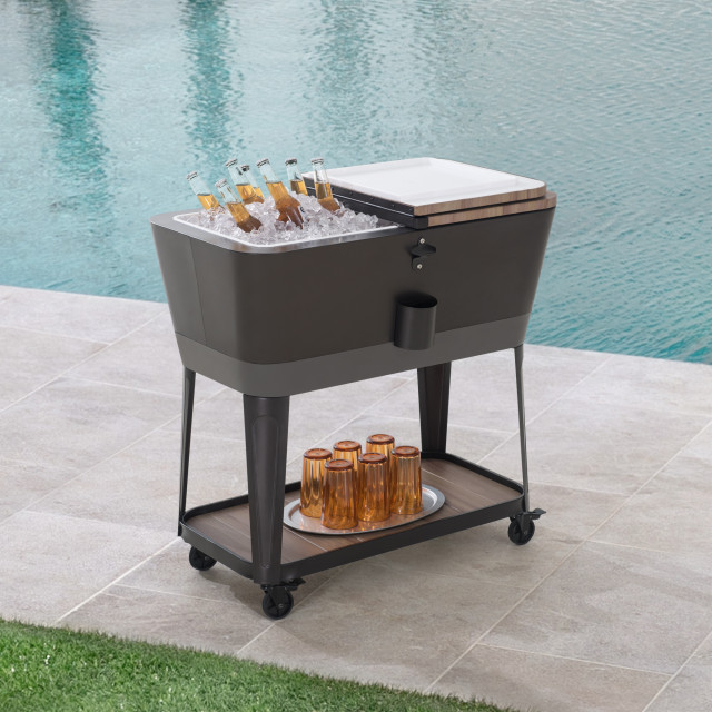 Sunjoy 80-Quart Outdoor Rolling Cooler Cart, Deep sliver - Modern ...