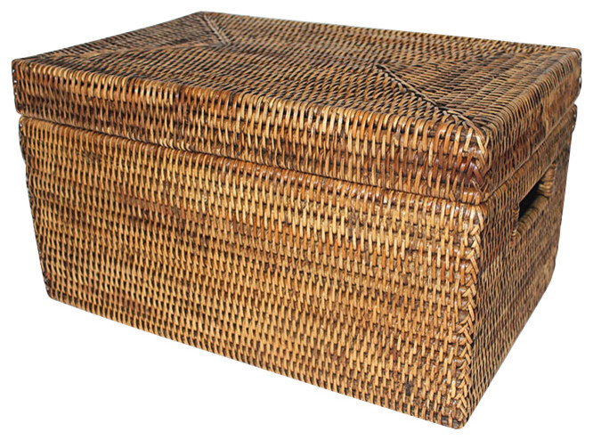 Rattan Lidded Storage Basket Rectangular Lid - Tropical - Baskets - by ...
