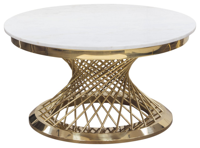 Solstice 35" Round Cocktail Table With Spiral Spoked Base, Gold ...