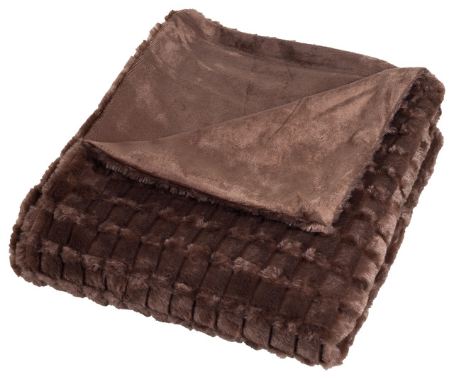 Lavish Home Plush Striped Embossed Faux Fur Mink Throw, Brown ...