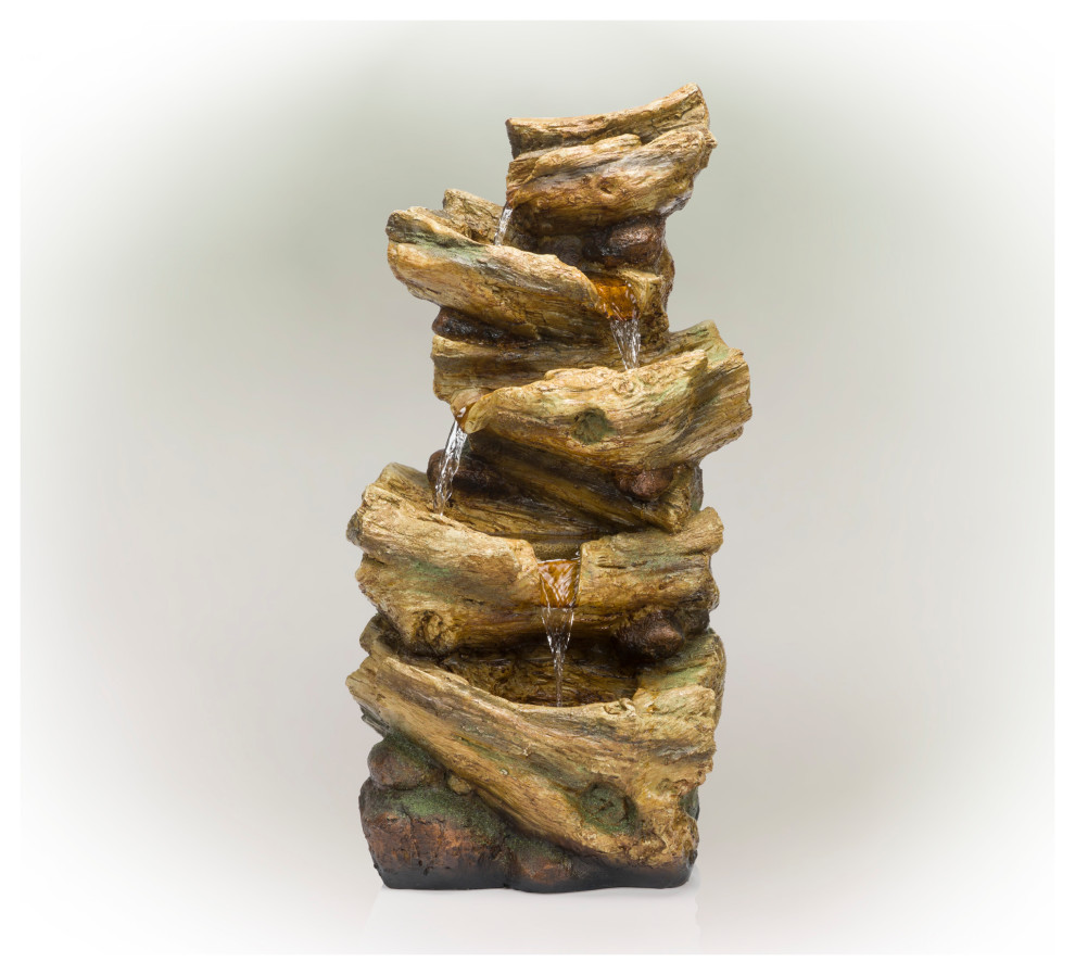 4 Tier Rainforest Waterfall Fountain with LED Lights - Rustic - Outdoor ...
