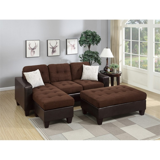 Poundex Furniture All in one Fabric Sectional in Chocolate Color ...
