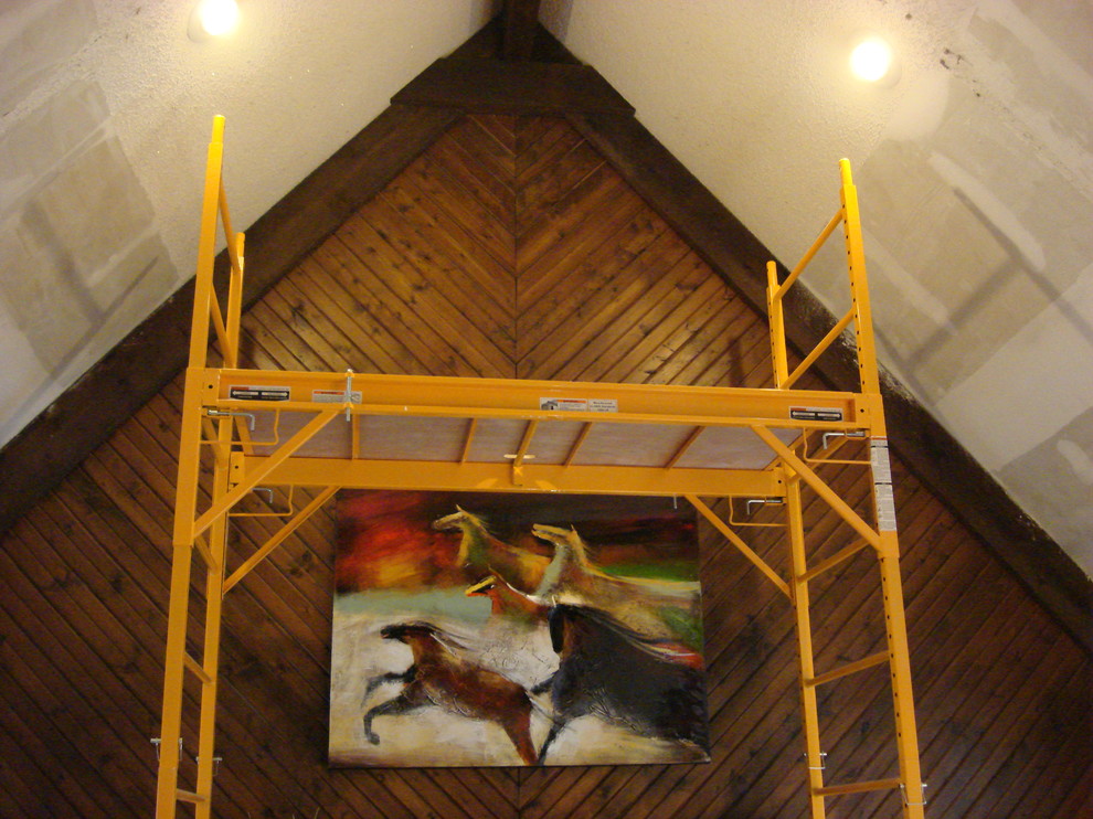 cathedral ceiling. beautiful dark wood diagonal all the way to ceiling