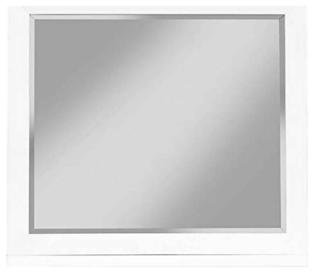 Transitional Style Rectangular Mirror with Wooden Frame, White ...