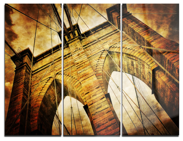 "Vintage Brooklyn Bridge" Metal Wall Art, 3 Panels, 36"x28", 36"x28" 3 ...