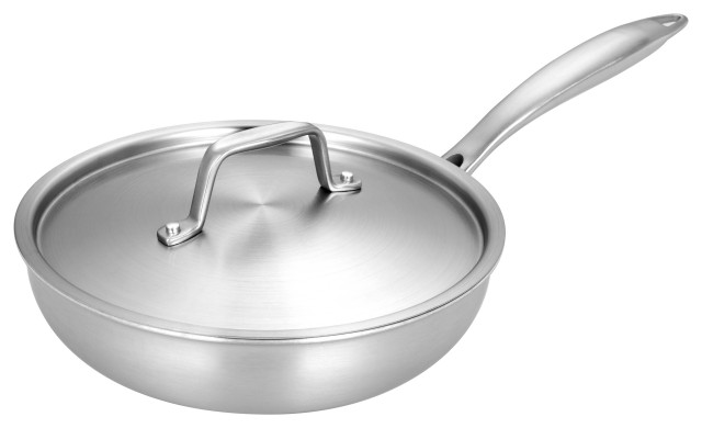 8 Inch Triple-Ply Stainless Steel Fry Pan with Lid (Satin Finish ...