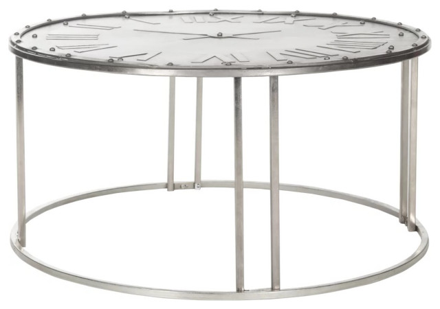 Unique Clock Cocktail Table with Dark Antique Silver Finish, Roman ...