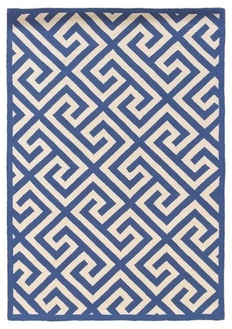 Linon Silhouette Greek Key Hand Hooked Wool 8'x10' Rug in Navy, 8' x 10 ...