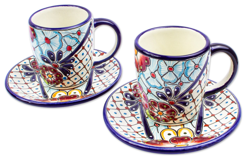 Novica Handmade Colors Of Mexico Ceramic Cups And Saucers, Set of 2 ...