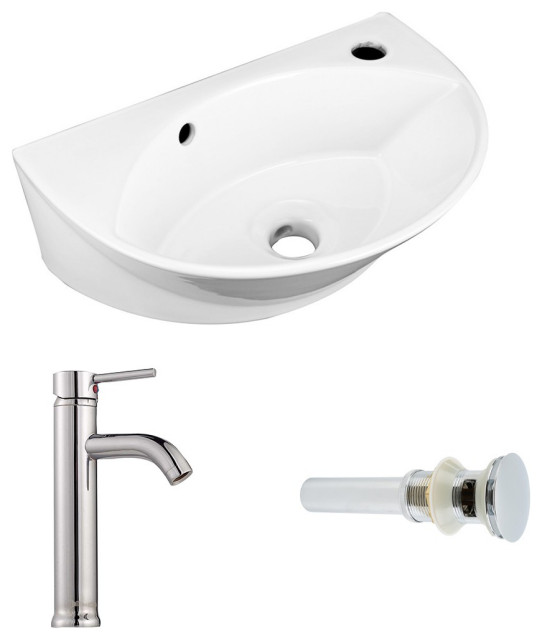 White Small Wall Mount Sink with Single Faucet Hole Overflow ...