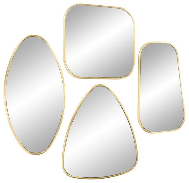 Large Geometric Metallic Gold Wall Mirrors, Set of 4 - Contemporary ...