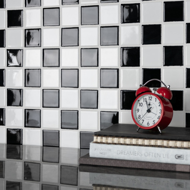 Squire Quad Glossy Checkerboard Porcelain Floor and Wall Tile ...