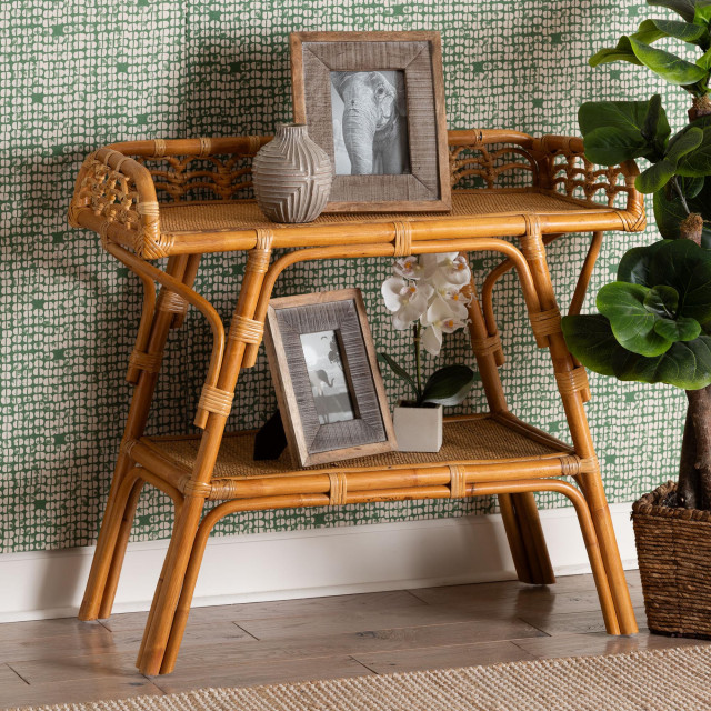 Jodie Natural Rattan 2-Tier Console Table - Tropical - Console Tables ...
